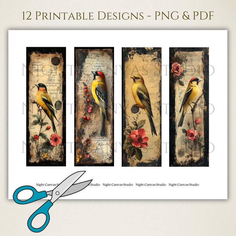 Grunge Goldfinch Printable Bookmarks, High Quality Digital Images ...