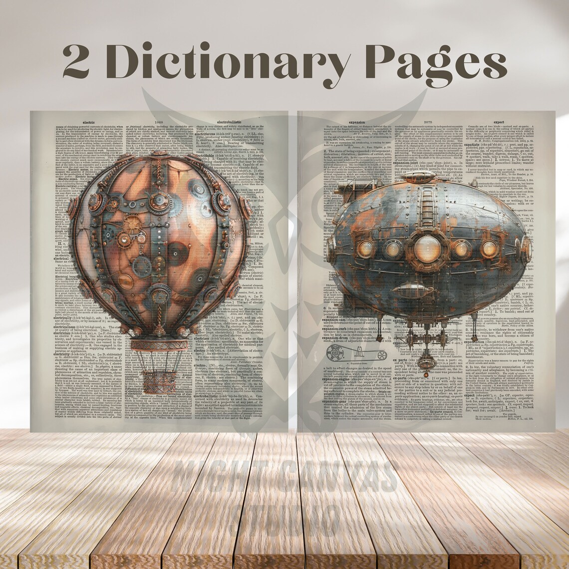 Steampunk Travel Dictionary Wall Art (set of 2), Vintage Dictionary ...