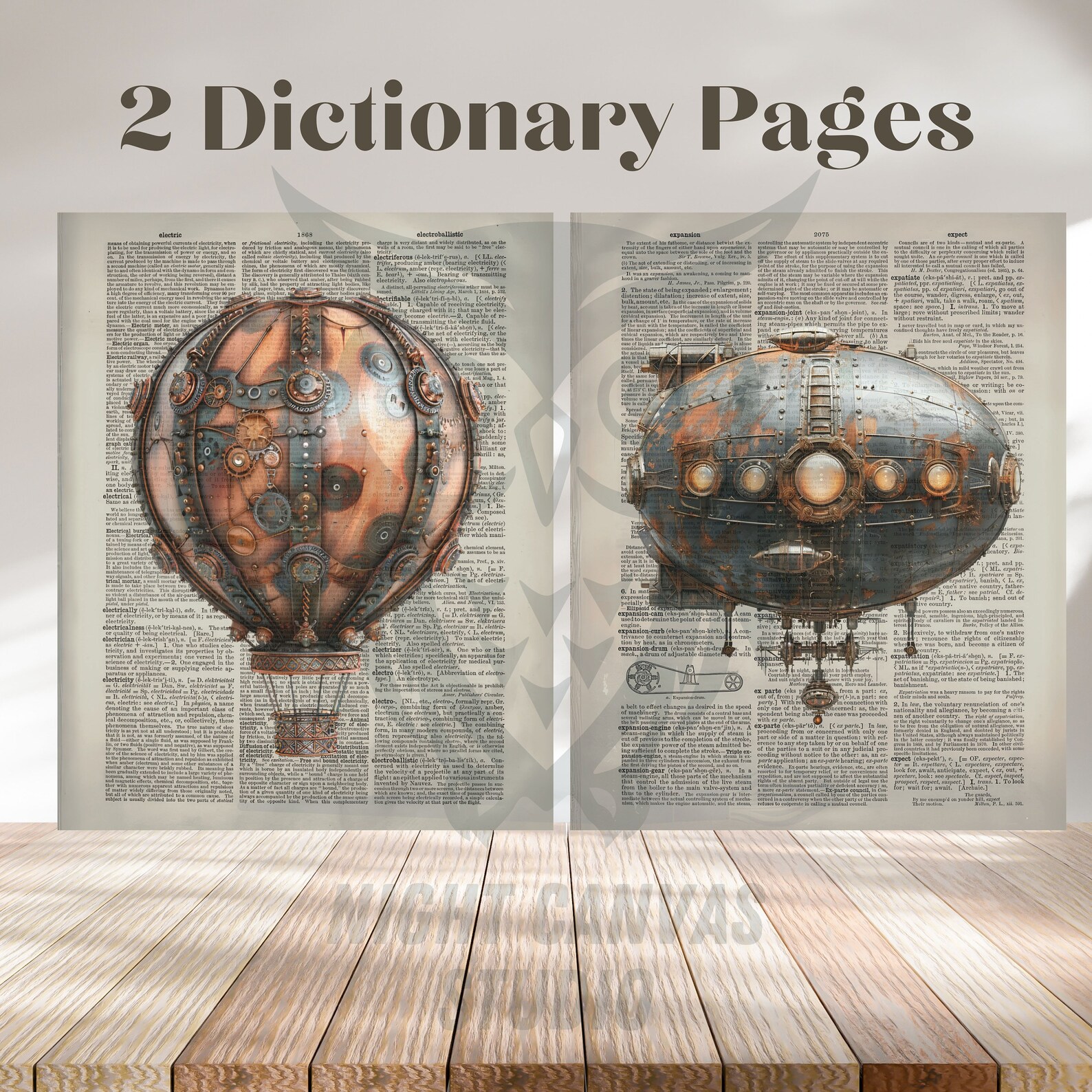 Steampunk Travel Dictionary Wall Art (set of 2), Vintage Dictionary ...