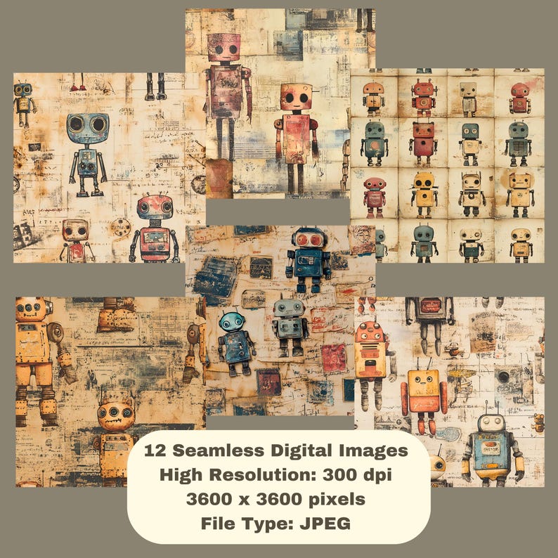 Grunge Robots Digital Paper, High Quality Seamless Images, Mechanical ...