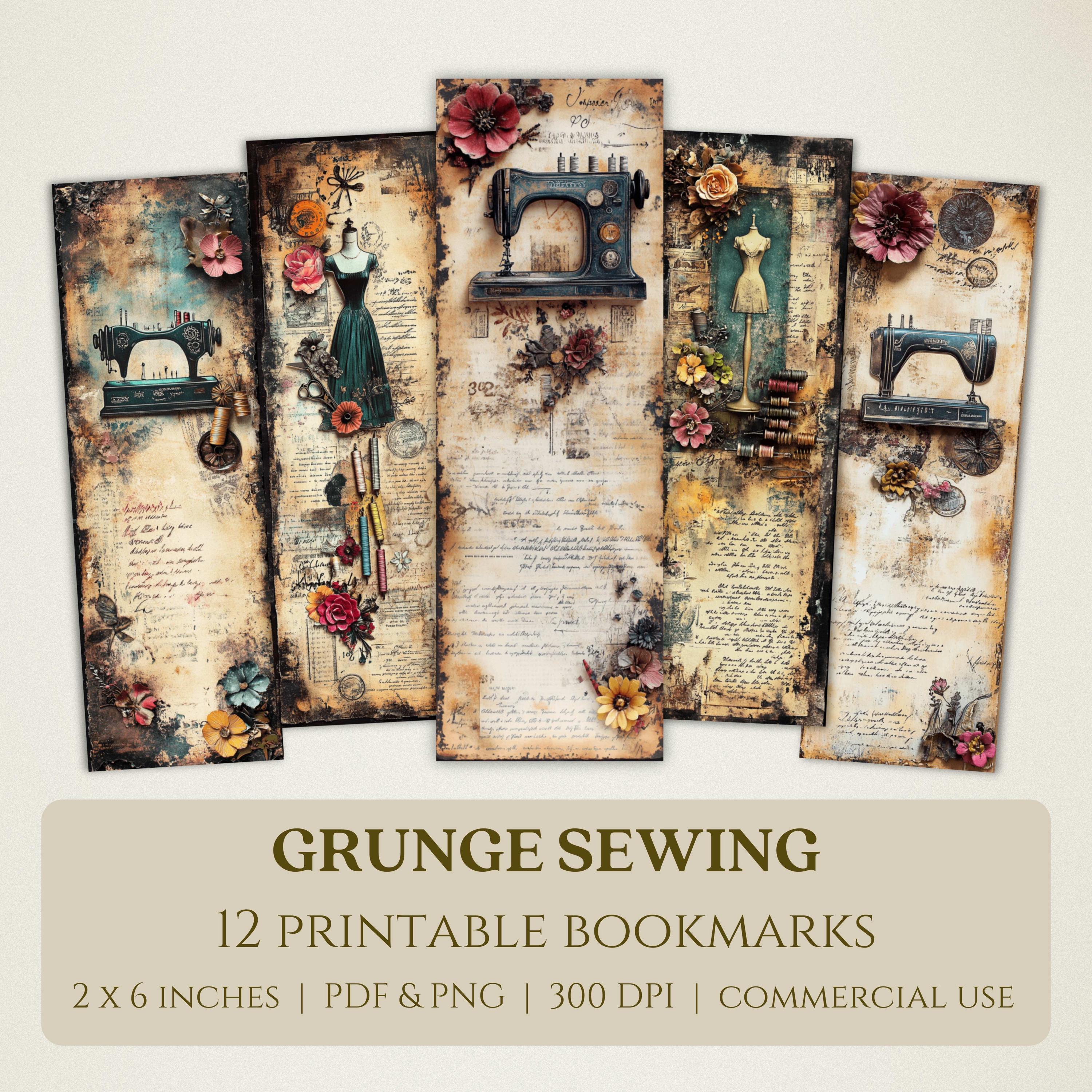 Grunge Sewing Printable Bookmarks, High Quality Digital Images, Instant ...