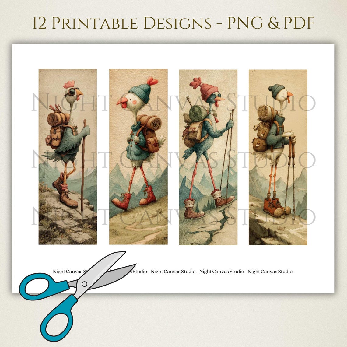 Hiking Chickens Printable Bookmarks, High Quality Digital Images ...
