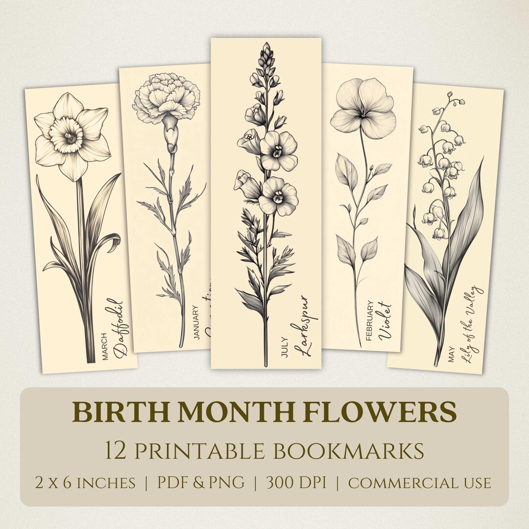 Birth Month Flowers Printable Bookmarks, High Quality Digital Images ...