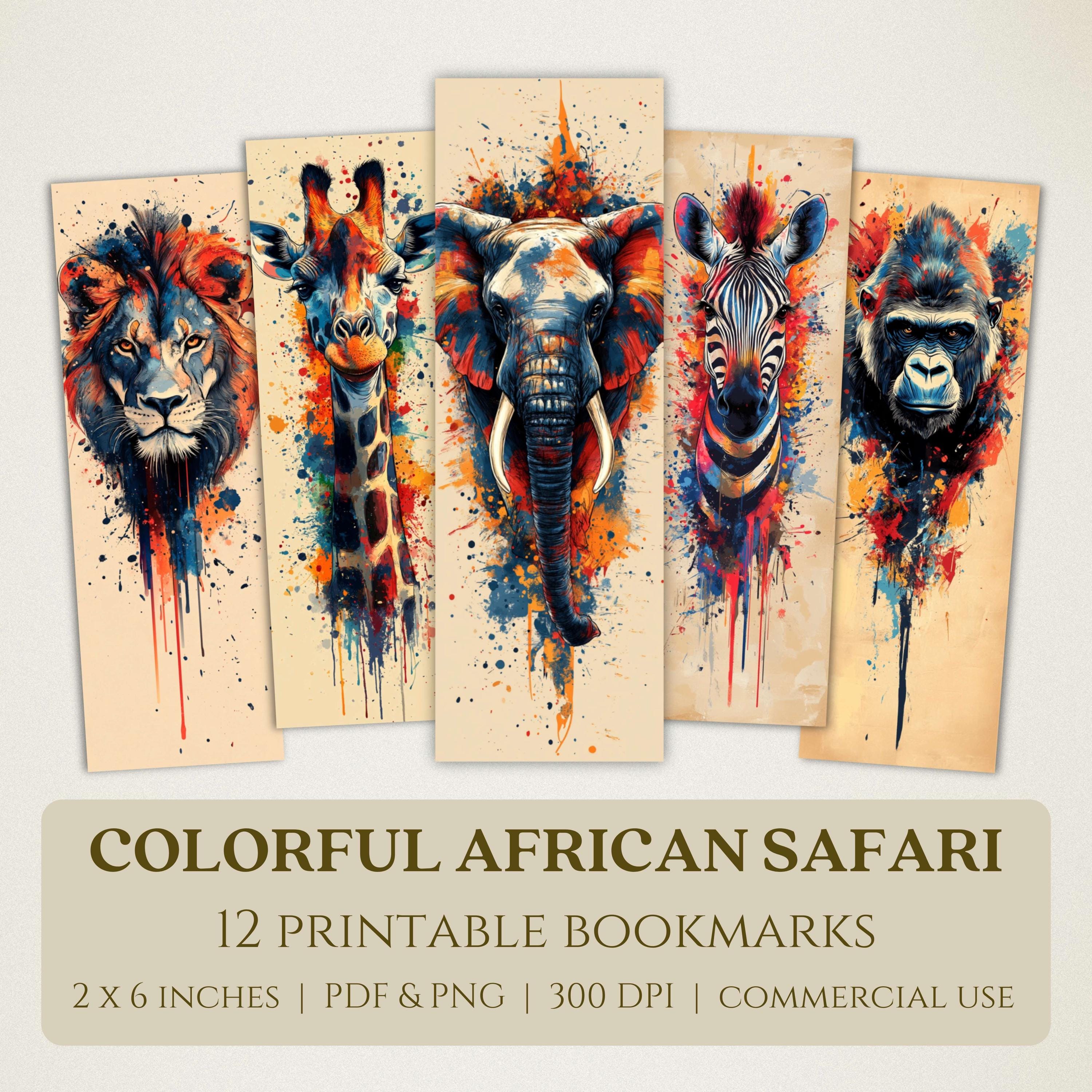 Colorful African Safari Printable Bookmarks, High Quality Digital ...