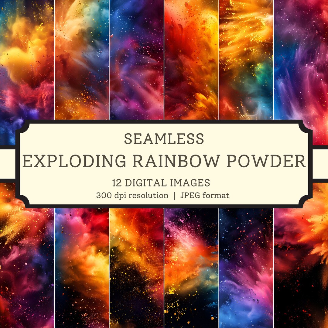 Exploding Rainbow Powder Digital Paper, 12 High Quality Seamless Images ...