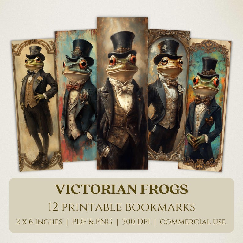 Victorian Frogs Printable Bookmarks, High Quality Digital Images ...