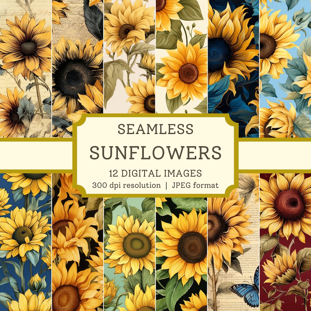 Sunflowers Digital Paper, 12 High Quality Seamless Images, Printable ...