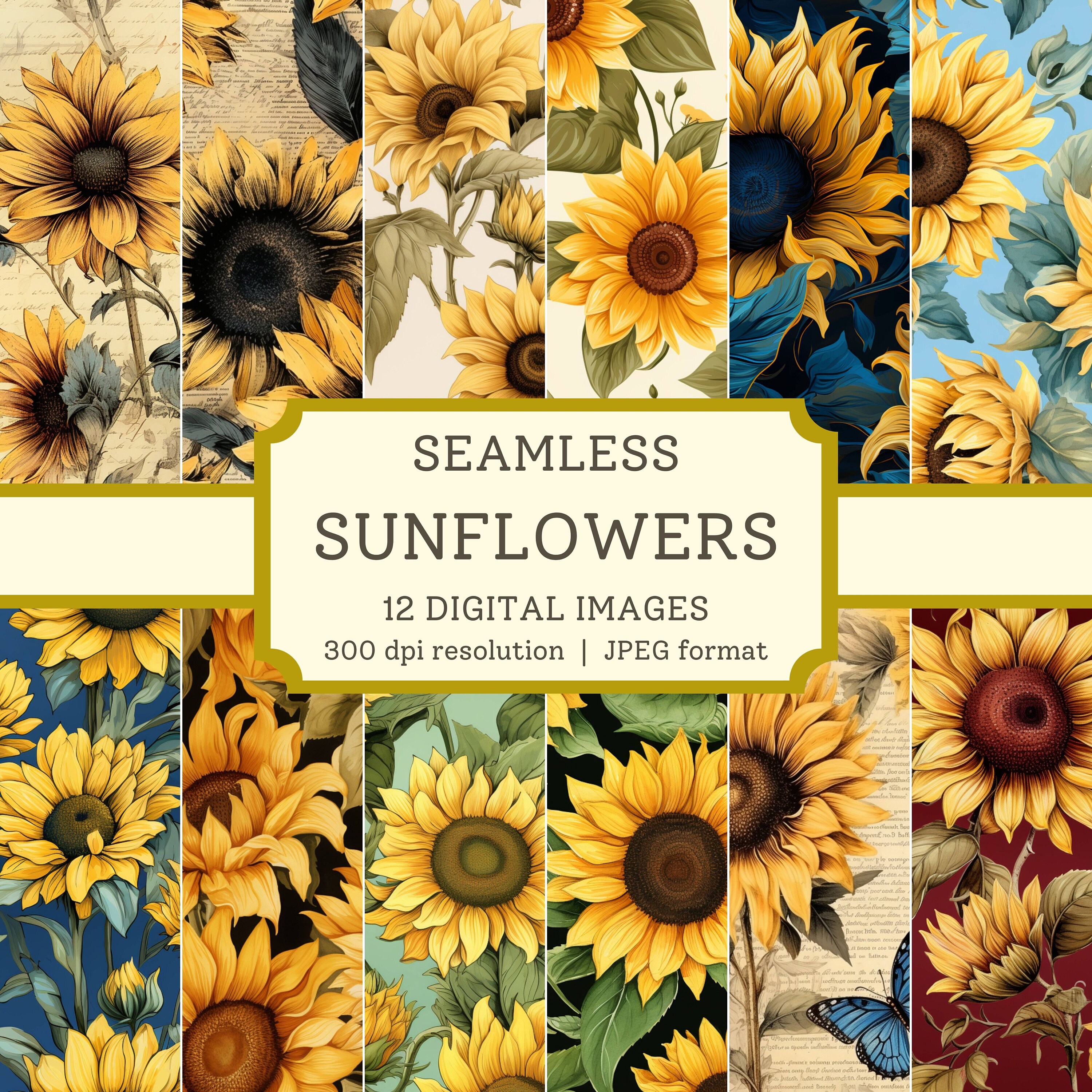 Sunflowers Digital Paper, 12 High Quality Seamless Images, Printable ...