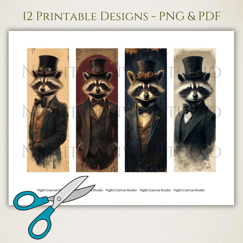 Victorian Raccoons Printable Bookmarks, High Quality Digital Images ...