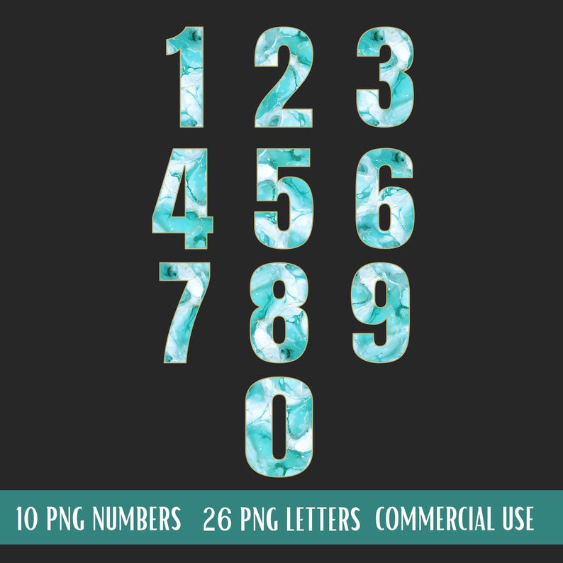 Turquoise Marble Alphabet PNG, A to Z Letters, 0 to 9 Numbers, High ...