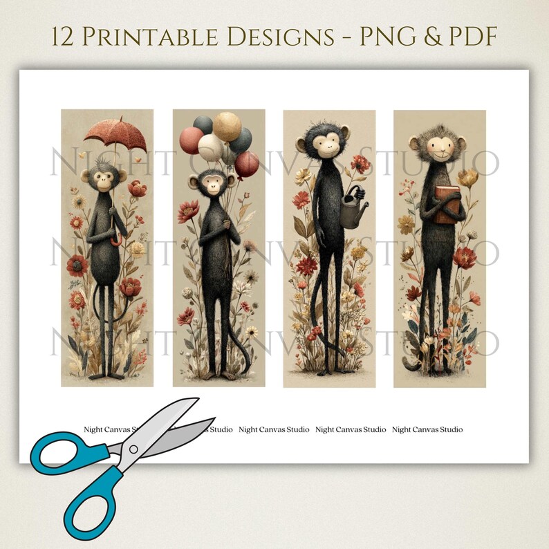 Whimsical Monkeys Printable Bookmarks, High Quality Digital Images ...