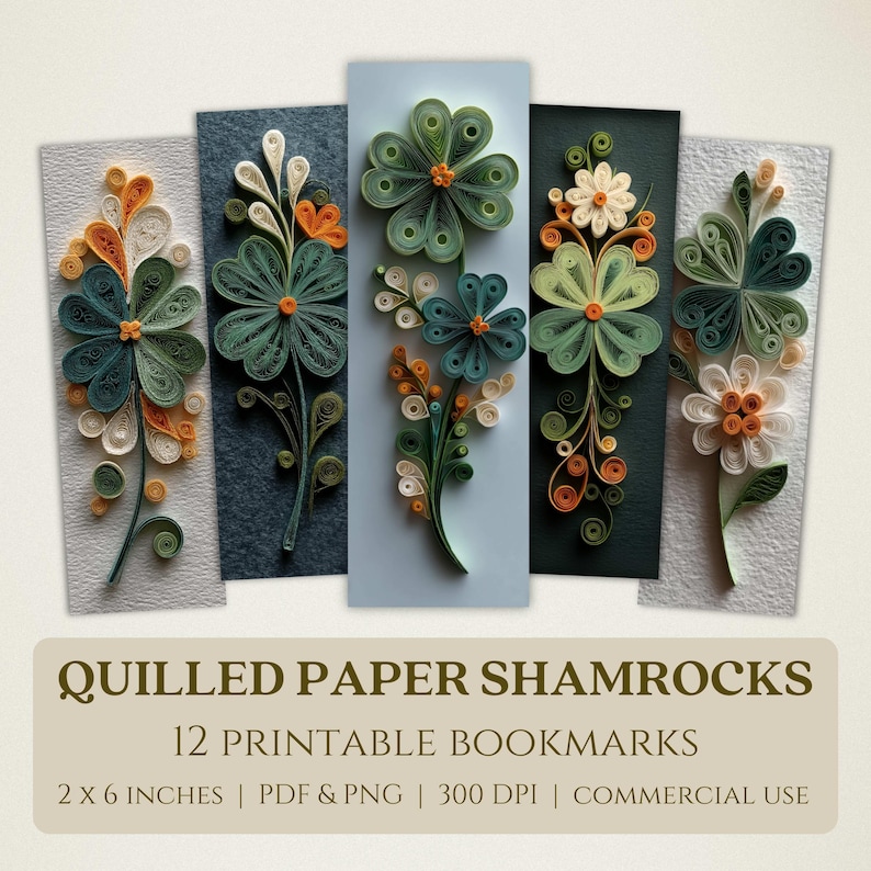 Quilled Paper Shamrocks Printable Bookmarks, High Quality Digital ...