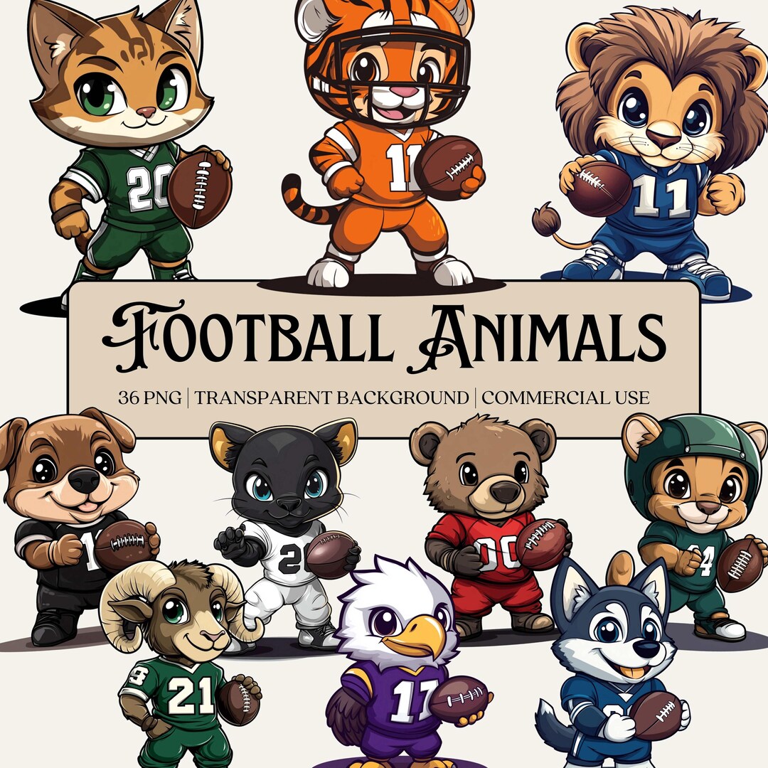 Football Animals Clipart Bundle, High Quality PNG, Transparent ...