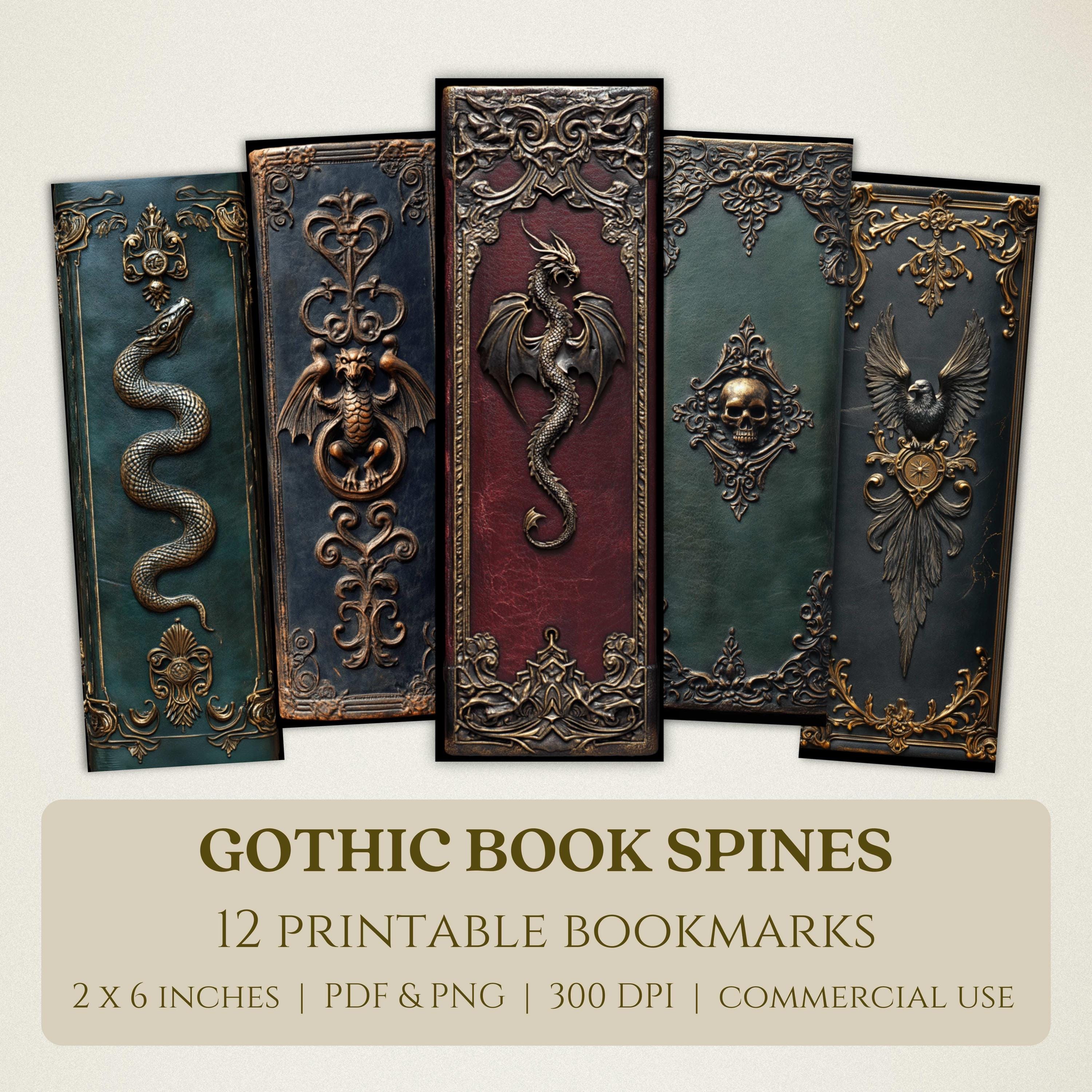 Gothic Book Spines Printable Bookmarks, High Quality Digital Images ...
