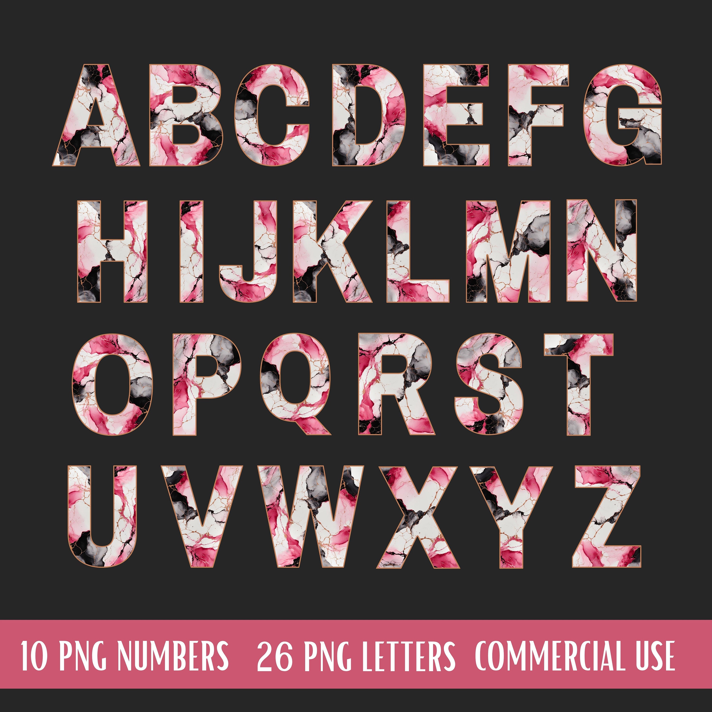 Pink Marble Alphabet PNG, A to Z Letters, 0 to 9 Numbers, High ...