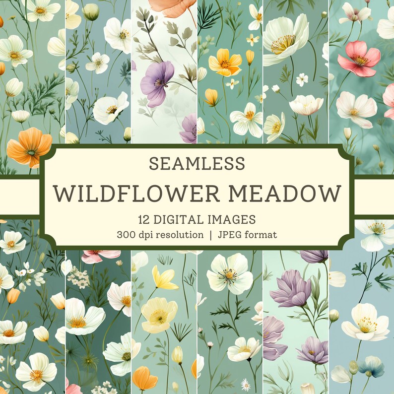 Wildflower Meadow Digital Paper, 12 High Quality Seamless Images ...