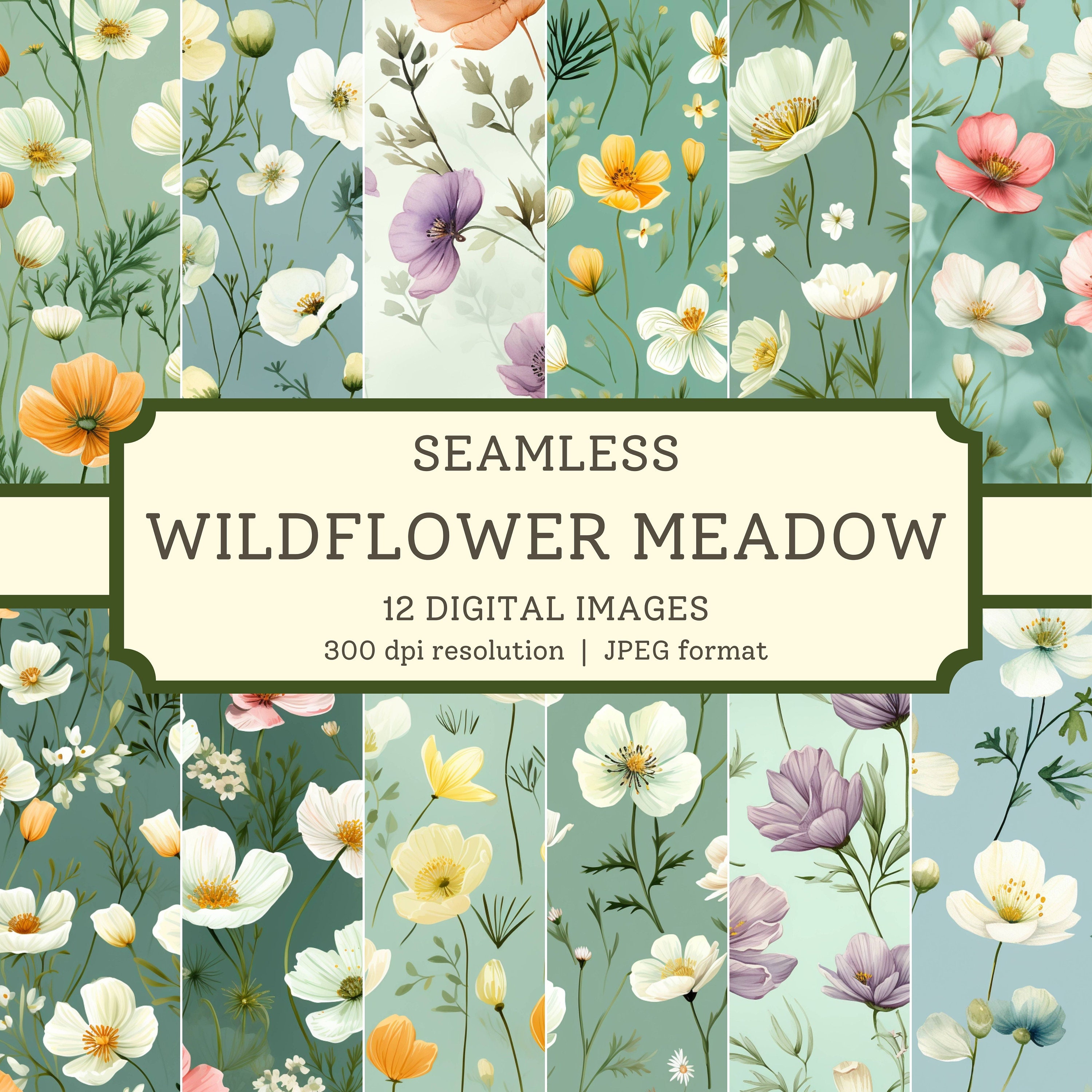 Wildflower Meadow Digital Paper, 12 High Quality Seamless Images ...