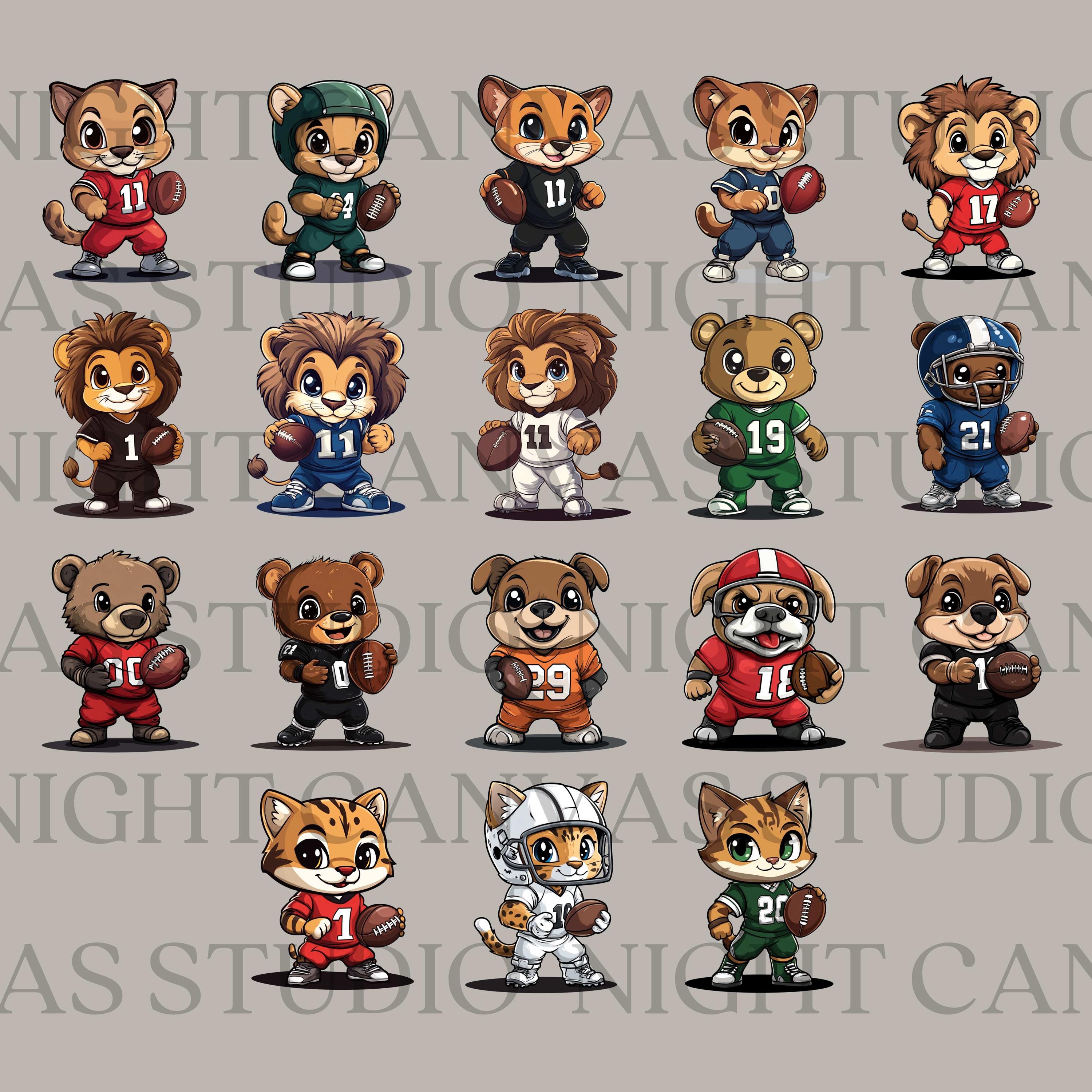 Football Animals Clipart Bundle, High Quality PNG, Transparent ...