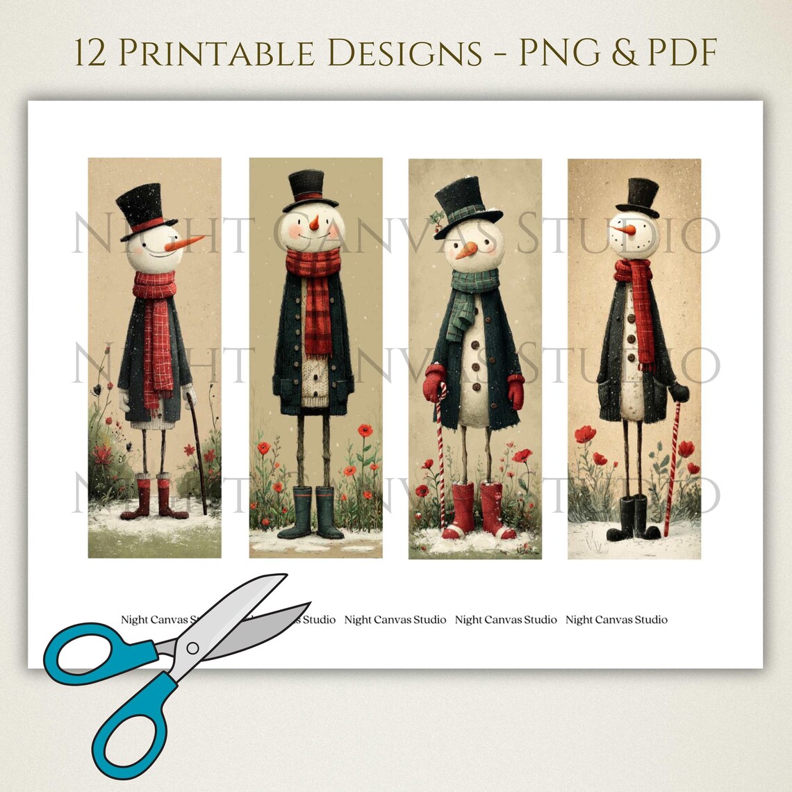 Whimsical Snowmen Printable Bookmarks, High Quality Digital Images ...