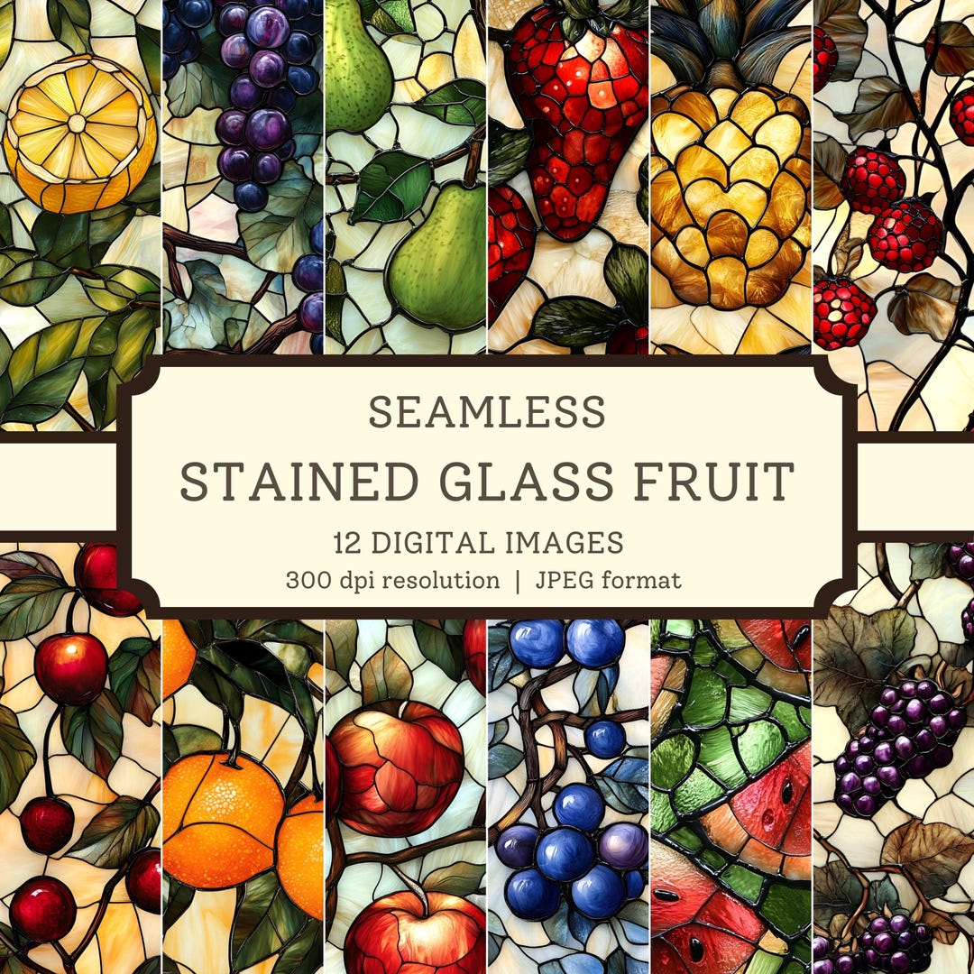 Stained Glass Fruit Digital Paper, High Quality Seamless Images, Food ...