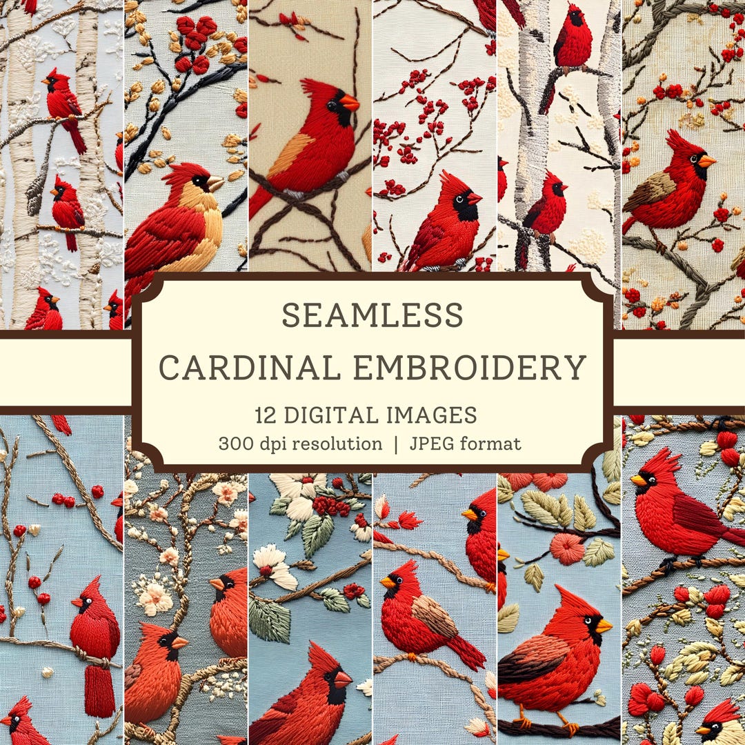 Cardinal Embroidery Digital Paper, High Quality Seamless Images ...