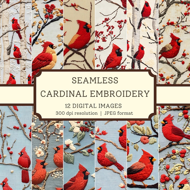 Cardinal Embroidery Digital Paper, High Quality Seamless Images ...