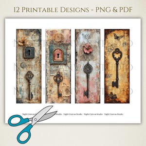Grunge Skeleton Key Printable Bookmarks, High Quality Digital Images ...