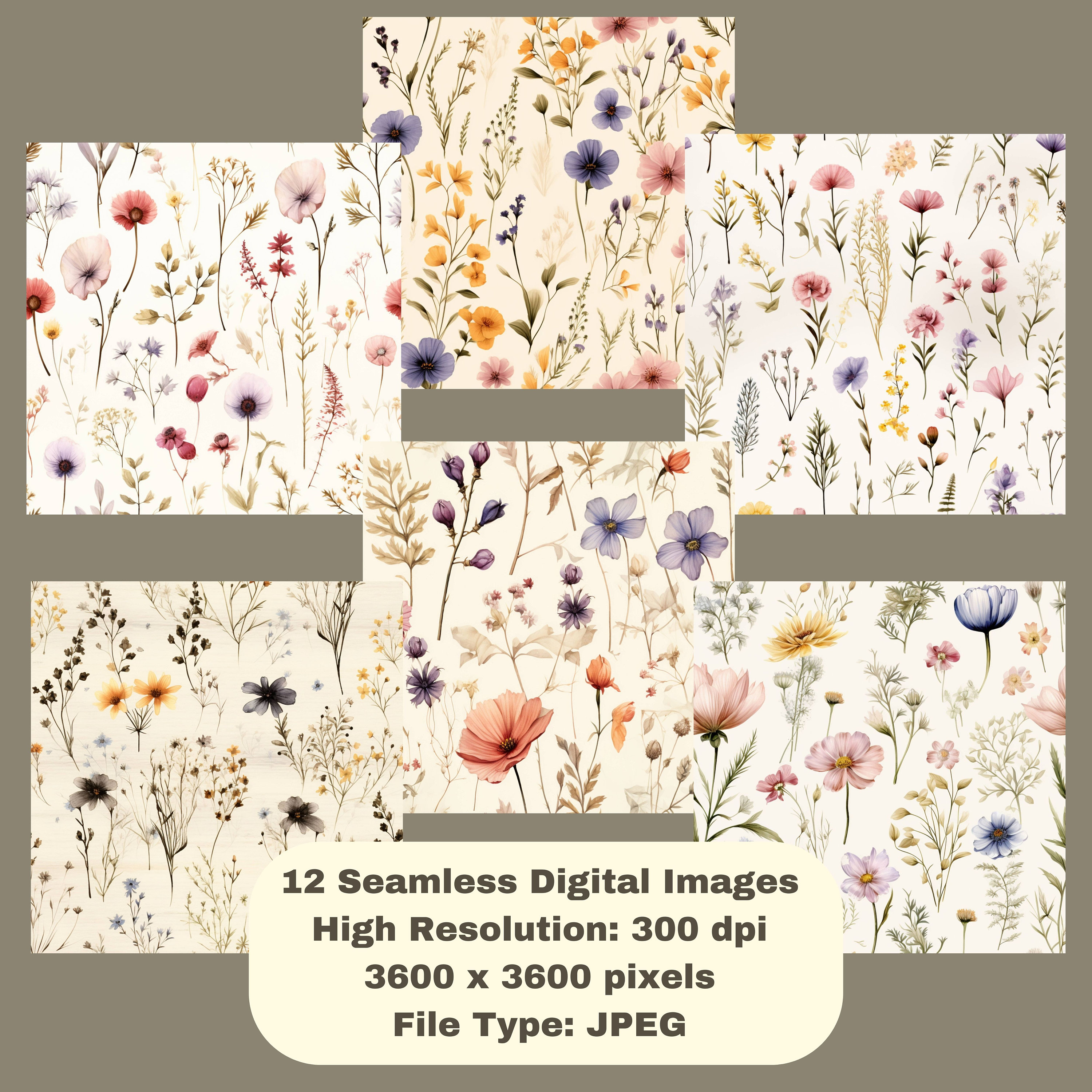 Pressed Wildflowers Digital Paper, 12 High Quality Seamless Images ...