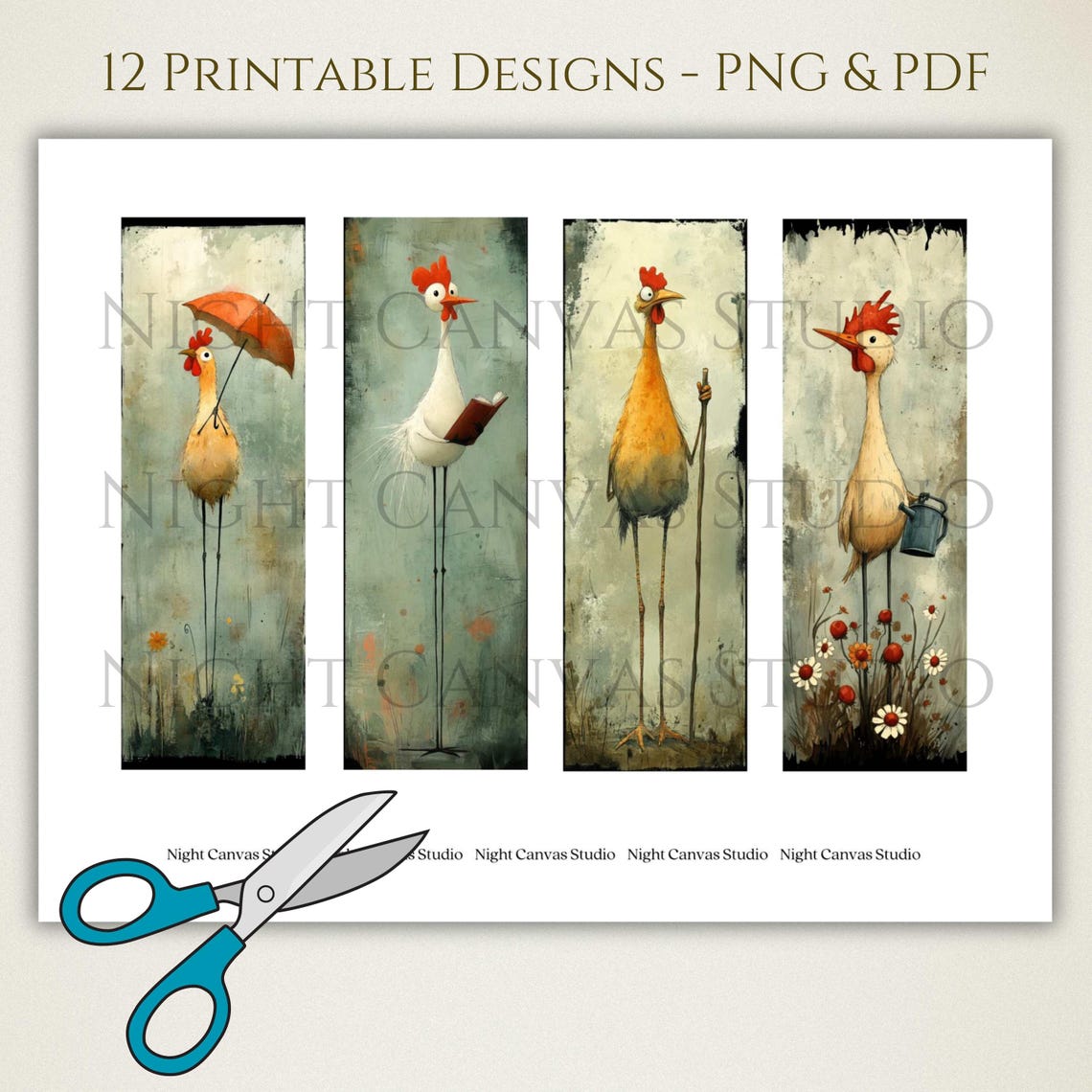 Whimsical Chickens Printable Bookmarks, High Quality Digital Images ...