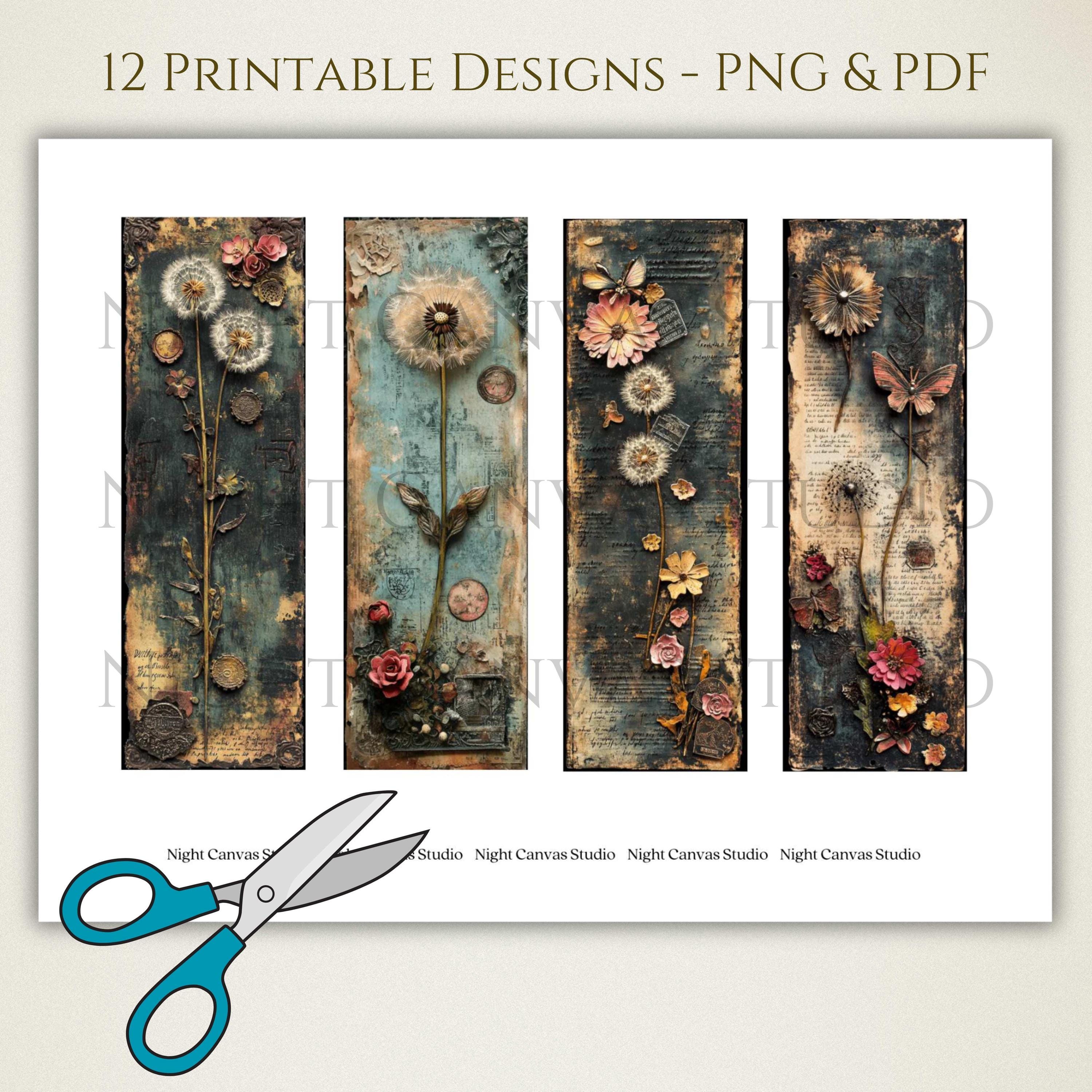 Grunge Dandelions Printable Bookmarks, High Quality Digital Images ...