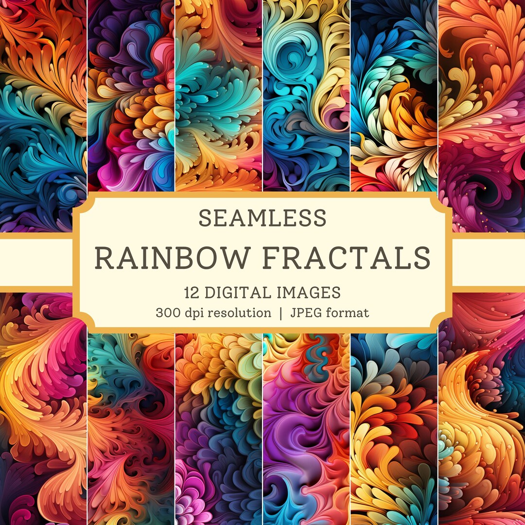 Rainbow Fractals Digital Paper, High Quality Seamless Images, Printable ...
