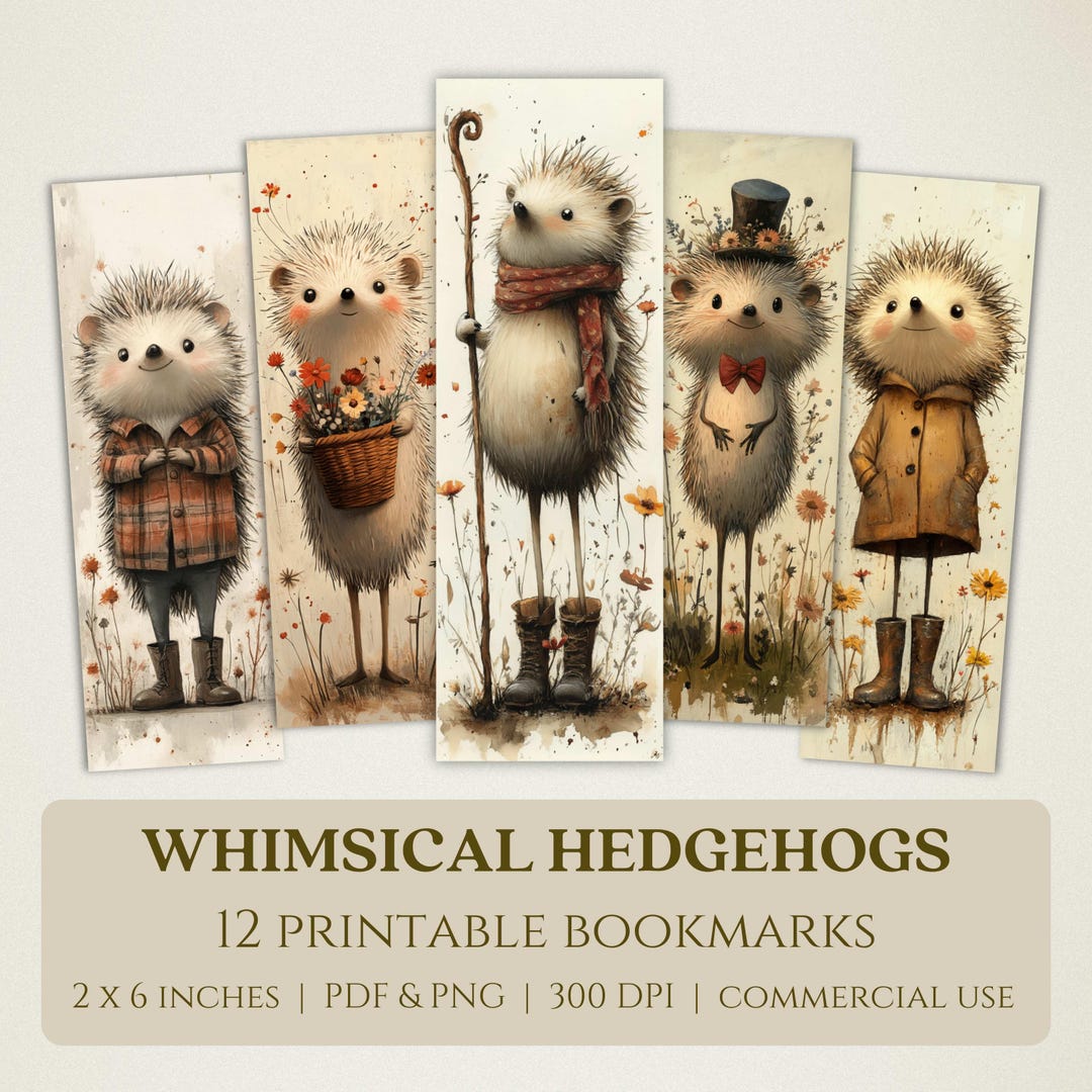 Whimsical Hedgehogs Printable Bookmarks, High Quality Digital Images ...