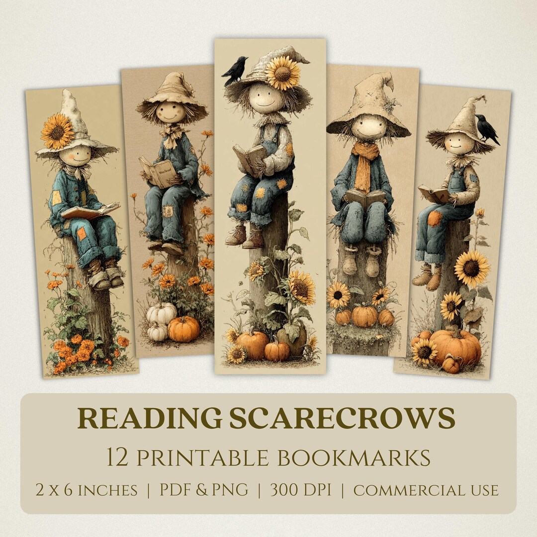 Reading Scarecrows Printable Bookmarks, High Quality Digital Images ...