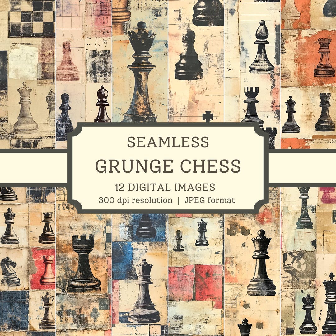Grunge Chess Digital Paper, High Quality Seamless Images, Junk Journal ...