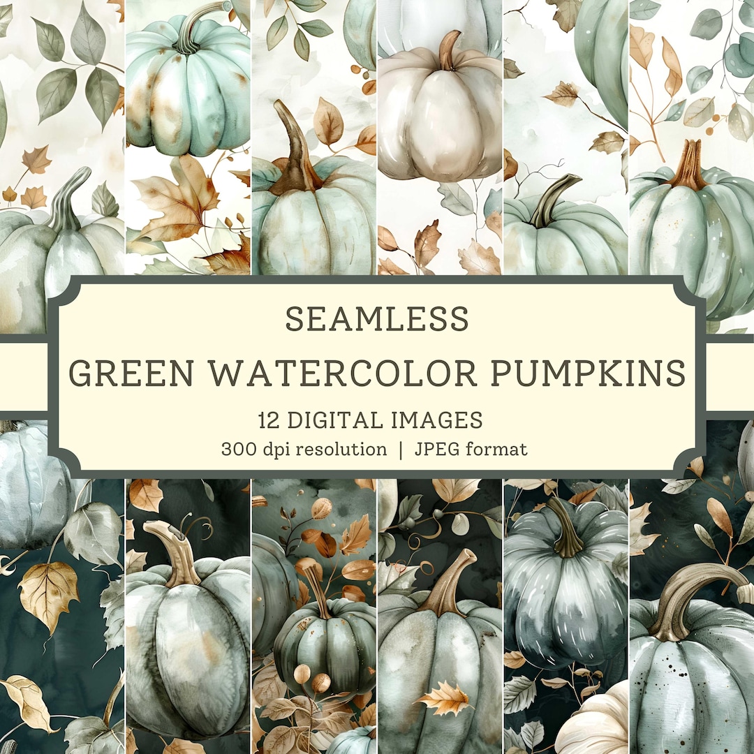Green Watercolor Pumpkins Digital Paper, High Quality Seamless Images ...