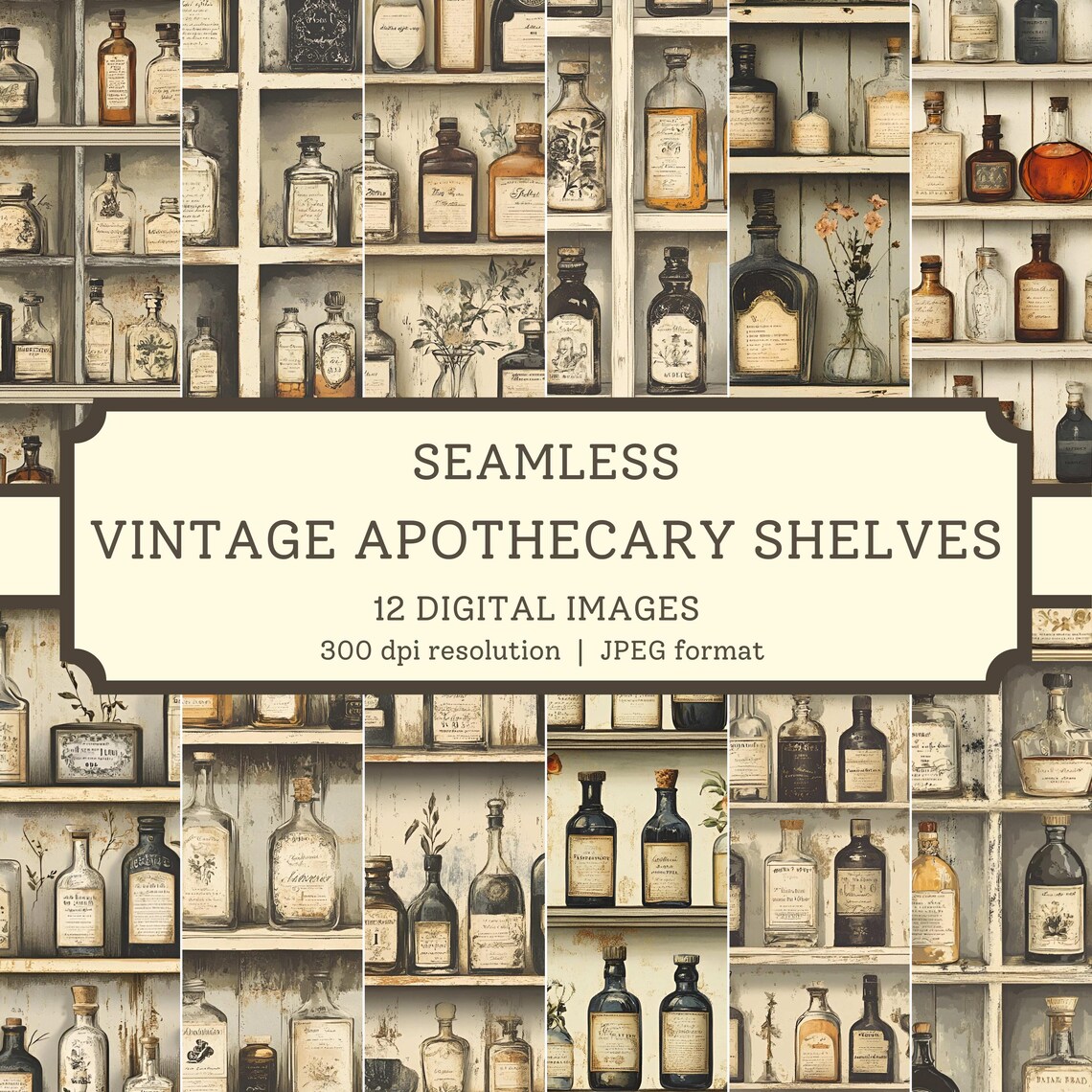 Vintage Apothecary Shelves Digital Paper, High Quality Seamless Images ...