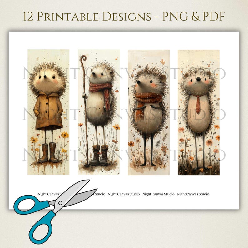 Whimsical Hedgehogs Printable Bookmarks, High Quality Digital Images ...