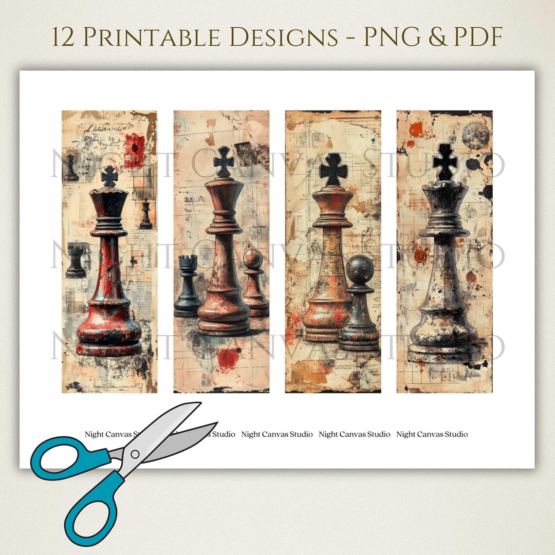 Grunge Chess Printable Bookmarks, High Quality Digital Images, Instant ...