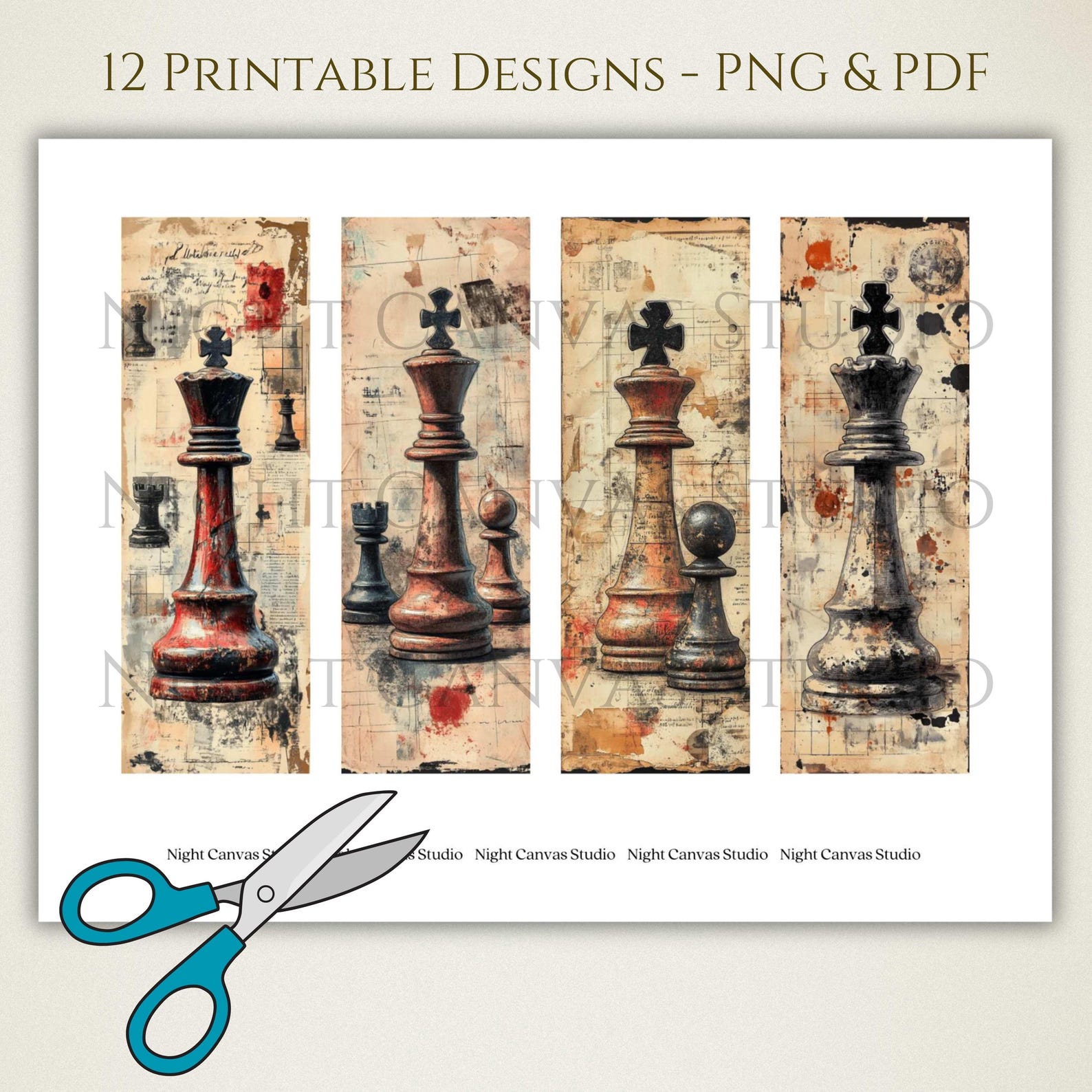 Grunge Chess Printable Bookmarks, High Quality Digital Images, Instant ...