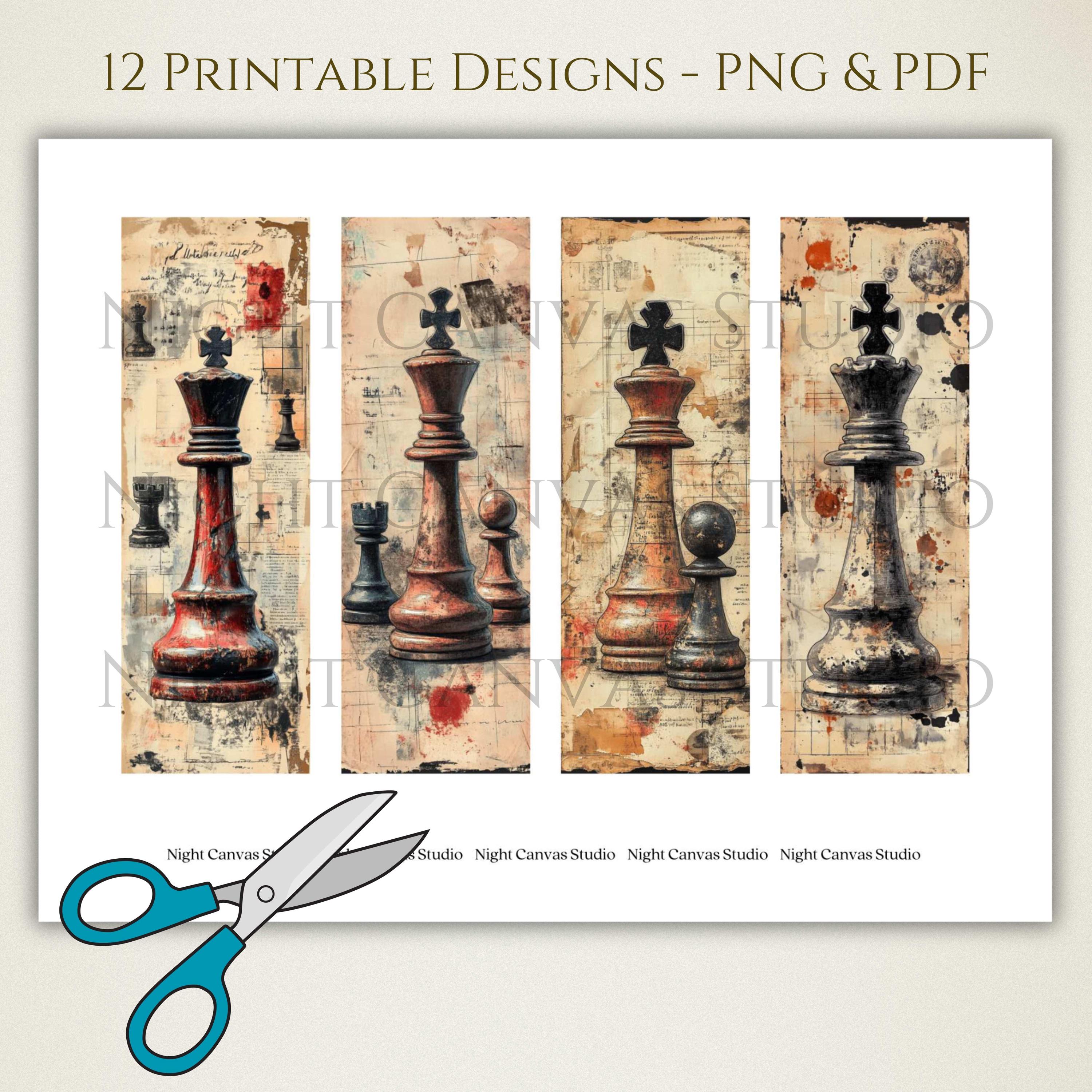 Grunge Chess Printable Bookmarks, High Quality Digital Images, Instant ...