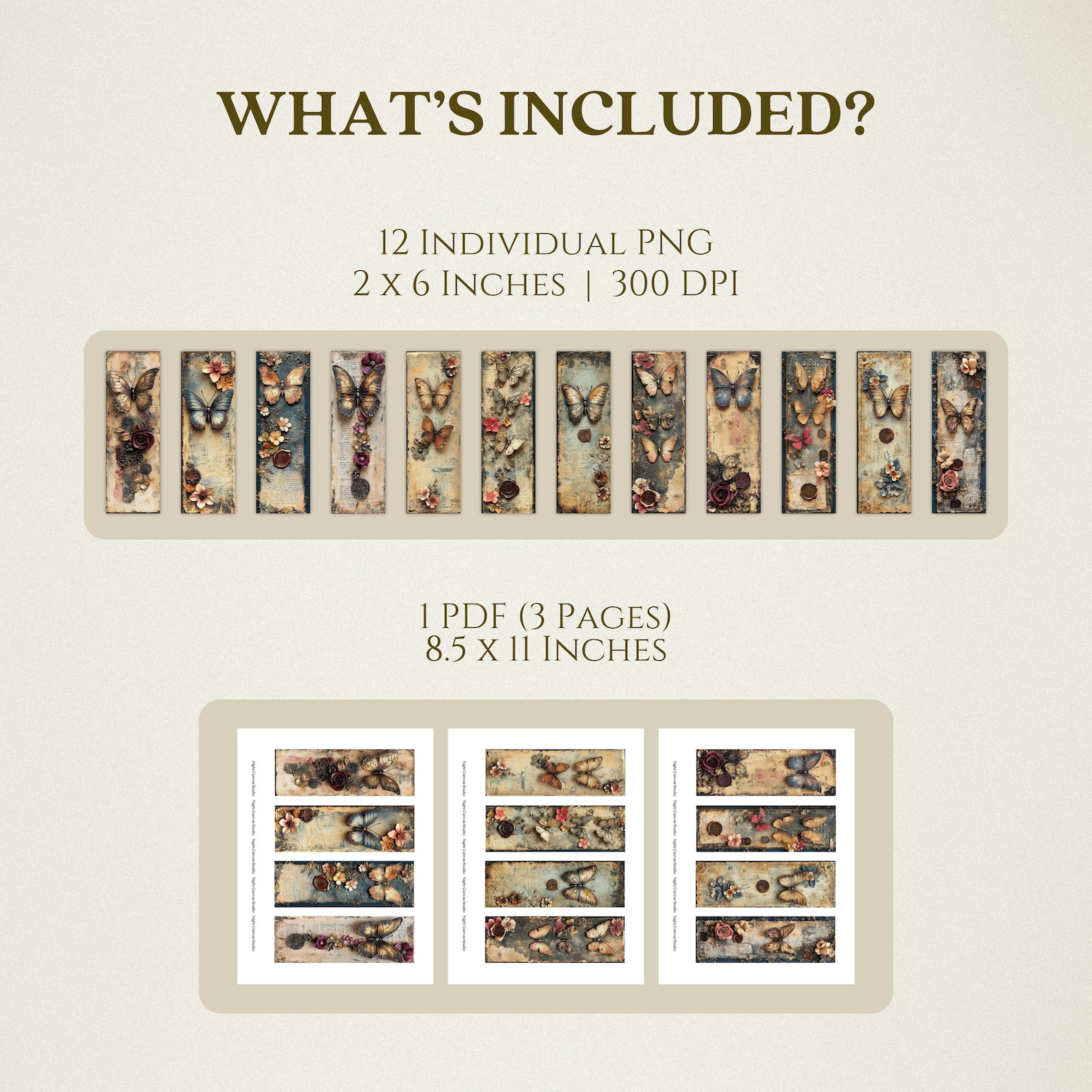 Grunge Butterflies Printable Bookmarks, High Quality Digital Images ...