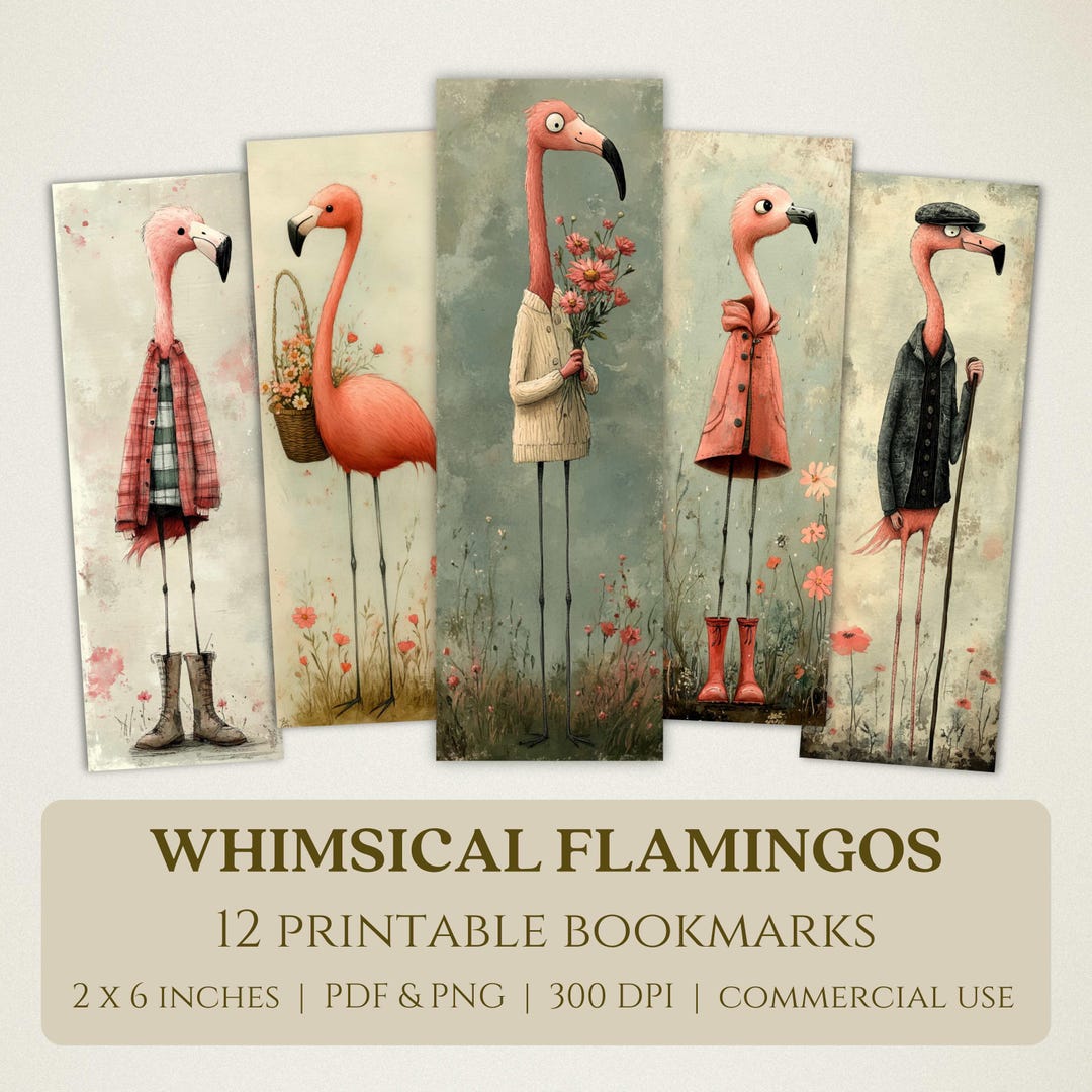 Whimsical Flamingos Printable Bookmarks, High Quality Digital Images ...