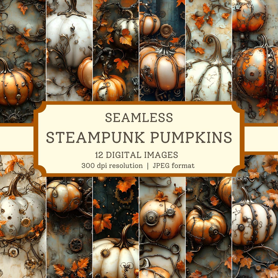 Steampunk Pumpkins Digital Paper, High Quality Seamless Images ...