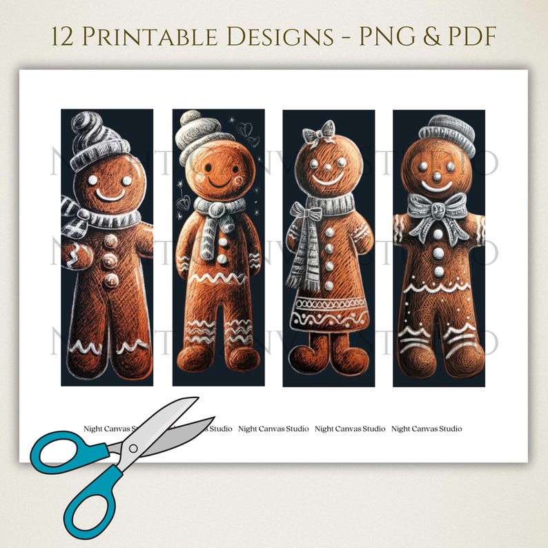 Gingerbread Chalk Drawings Printable Bookmarks, High Quality Digital ...