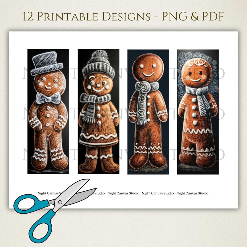 Gingerbread Chalk Drawings Printable Bookmarks, High Quality Digital ...