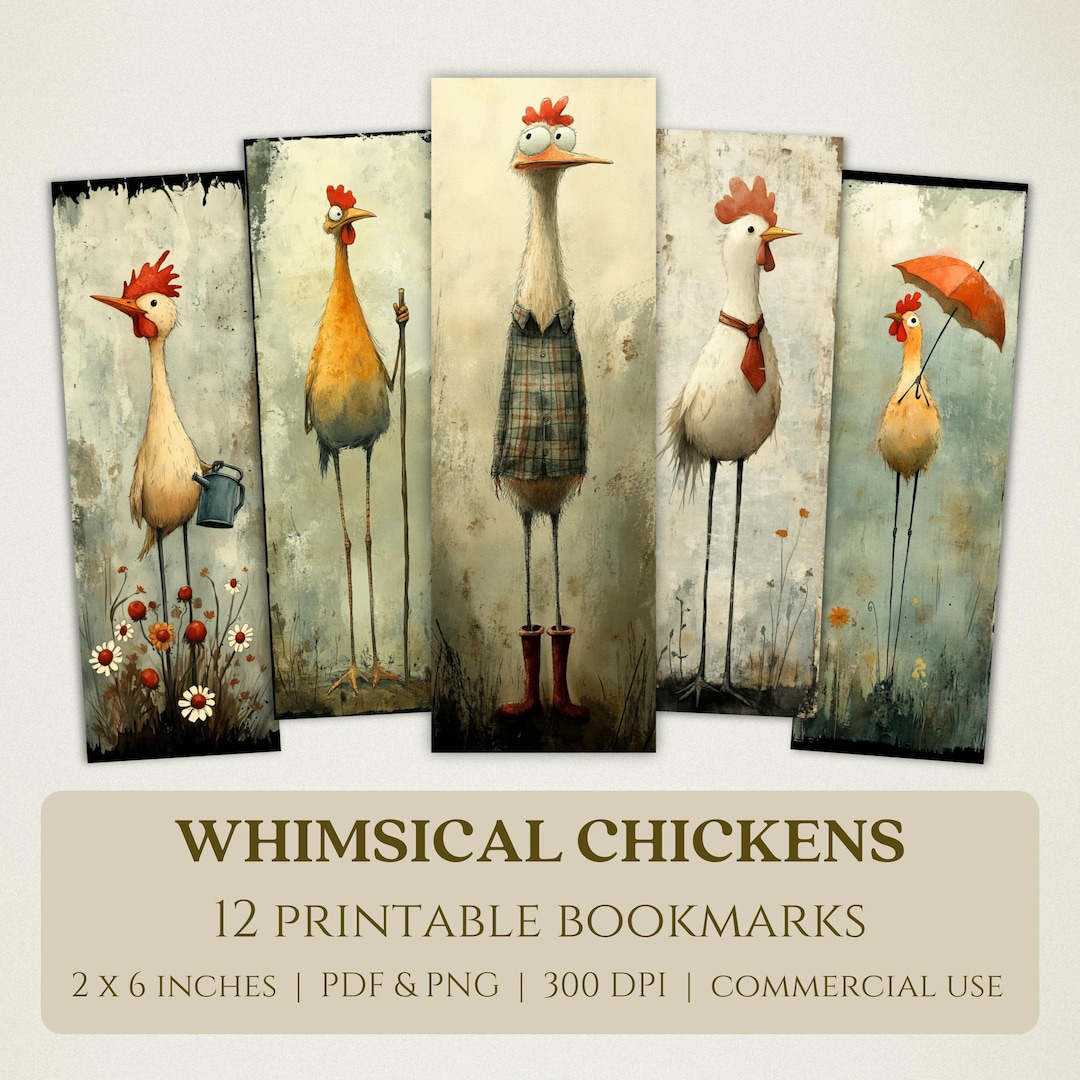 Whimsical Chickens Printable Bookmarks, High Quality Digital Images ...