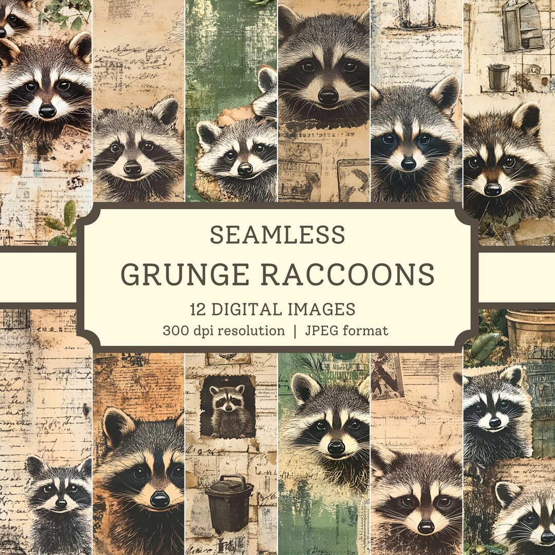 Grunge Raccoons Digital Paper, High Quality Seamless Images, Printable ...