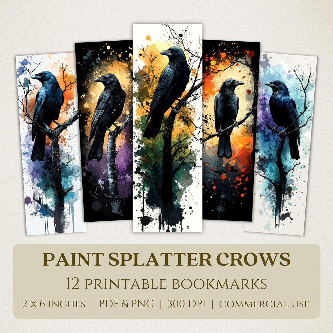 Paint Splatter Crows Printable Bookmarks, High Quality Digital Images ...