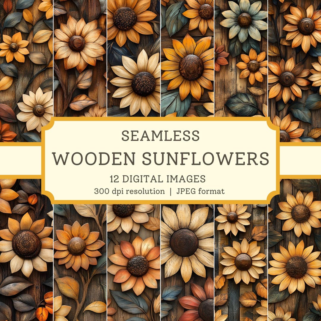 Wooden Sunflowers Digital Paper, High Quality Seamless Images, Rustic ...