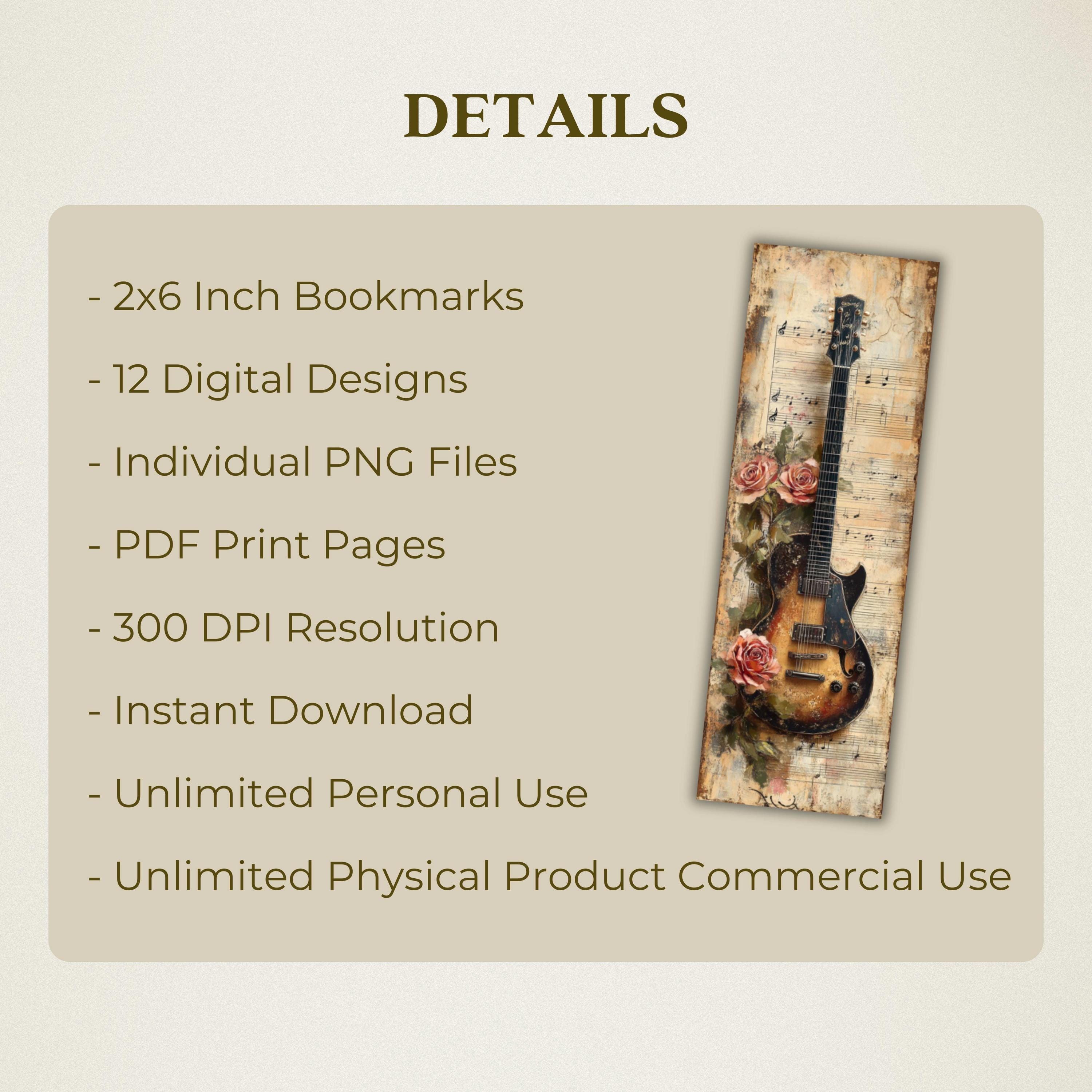 Grunge Guitars Printable Bookmarks, High Quality Digital Images ...